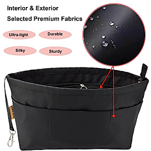 Time Wing Purse Organizer Insert Tote Handbag Organizer Pocketbook Divider Bag in Bag Shaper Liner Multi Pockets Compartments Zippers Key Chain Large Black