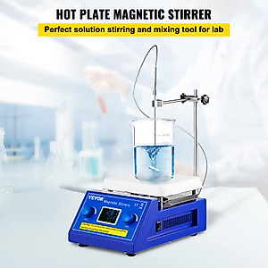 VEVOR Magnetic Stirrer Hot Plate, 5000ml Capacity 320°C/608°F Max Temp Ceramic Coated Lab Stirrer 200-2000RPM Digital Magnetic Stirrer with Support Stand, Temp Probe Sensor and Stirring Bar