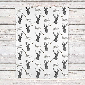 Lovable Gift Co Personalized Deer Fleece Baby Boys Blanket, Charcoal and Brown Print