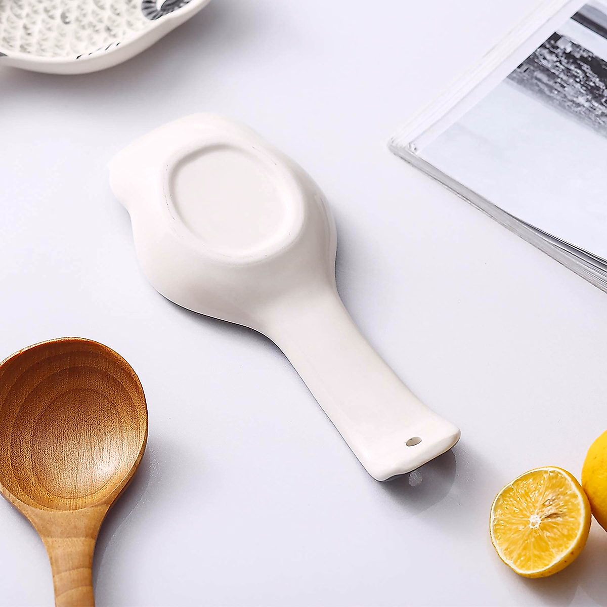 Ceramic Spoon Rest 3D Owl Spoon Holder Spatula Ladle Holder for Home Kitchen