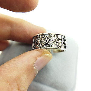 Silver Plated Egyptian Gods Totem Ring Anubis Pharaoh Adjustable Opening Ring Retro Style