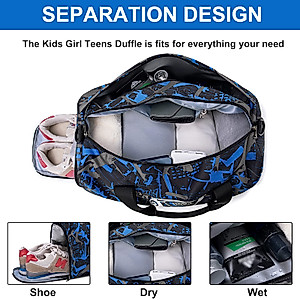 Kids Overnight Duffle Luminous Sport Gym Gag with Shoe Compartment & Wet Pocket Small Sleepover bag Carry on Weekender Travel Tote for Kids Boys Girls