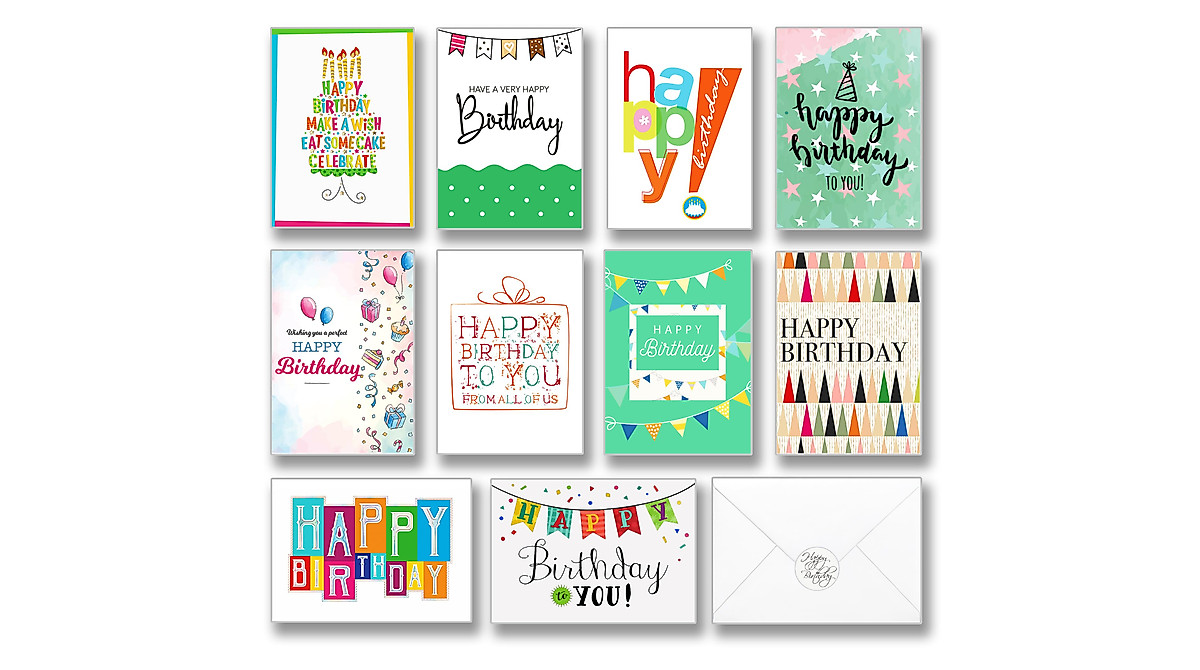 120 Birthday Cards Bulk Set with Envelopes & Stickers | Assorted Designs