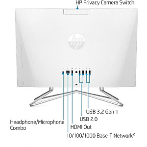 HP 2022 All-in-One Desktop, 21.5" FHD Display, Intel Celeron J4025 Processor, 12GB RAM, 256GB PCIe SSD, Webcam, WiFi, HDMI, RJ-45, Wired Keyboard&Mouse, Windows 11 Home, White
