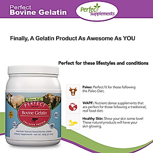 Perfect Supplements – Perfect Bovine Gelatin – 660 Grams – 100% Beef Gelatin Collagen Protein – Supports Healthy Skin & Joint Health
