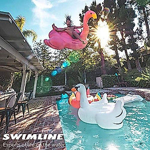 SWIMLINE ORIGINAL 90627 Giant Inflatable Flamingo Pool Float Floatie Ride-On Lounge W/ Stable Legs Wings Large Rideable Blow Up Summer Beach Swimming Party Lounge Big Raft Tube Decoration Toys Kids