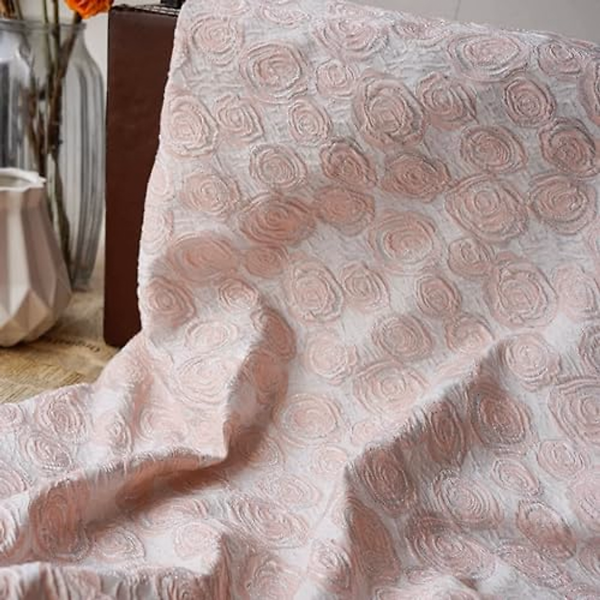 XMTXZYM 2 Meter Embossed Yarn Dyed Jacquard Fabric Women's Flower Dress DIY Making Fabric