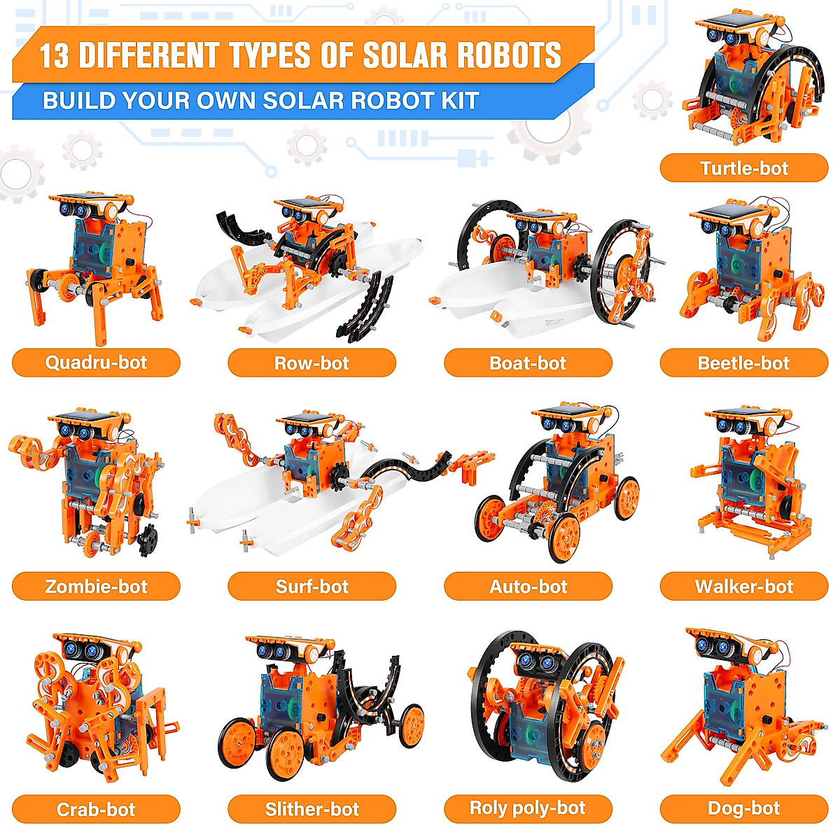 Rcovasc 13-in-1 STEM Solar Robot Kit Toys Gifts for Age 8 9 10 11 12 Years Old, Educational Building Science Experiment DIY Set Birthday Gifts for Boys Girls Kids Teens