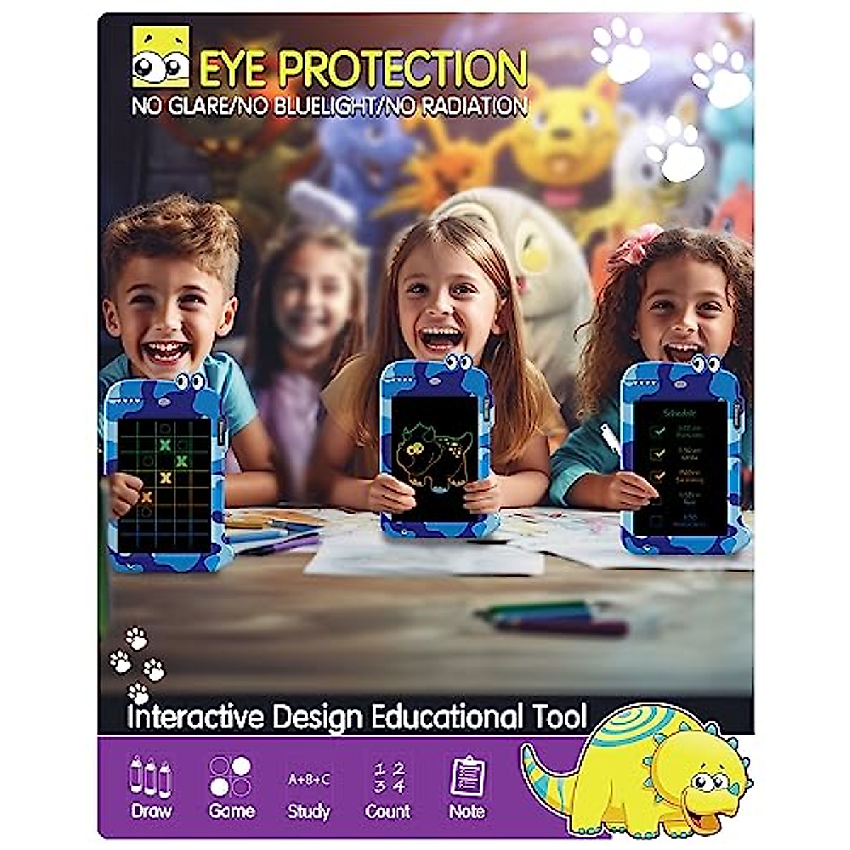 VNVDFLM 8.8 Dino LCD Writing Tablet for Kids Doodle Board Drawing Pad Birthday Gifts for 3 4 5 6 7 8 Year Old Boys and Girls (Blue Camo)