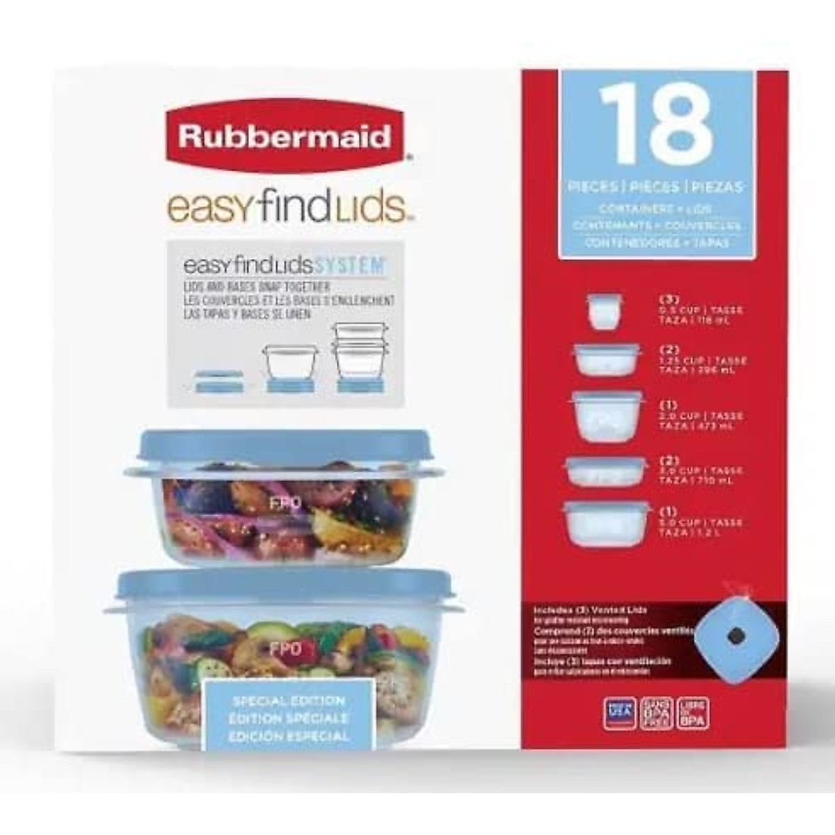Rubbermaid Easy Find Lids Food Storage-Containers, Special Edition, Ice Blue, 18-Piece Set