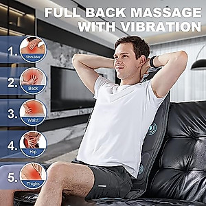 comrelax Back Massage Pad, Massager Seat Cushion with Heat, 10 Vibration Nodes Chair Massage to Back Pain Relief for Home and Office Use (Grey)