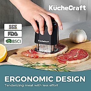 KucheCraft Meat Tenderizer Tool with 56 Stainless Steel Ultra Sharp Needle Blade, Durable Meat Tenderizer with Safety Lock, Detachable Chicken Tenderizer for Beef, Steak, Meat Tenderizer Machine