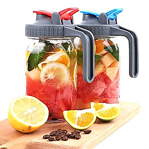 Mason Jar Lids With Pour Spout Wide Mouth Mason Jar Pitcher Lid With Handle/Flip Cap Airtight & Leak-Proof Pour Lids Turns Your Mason Jar Into Pitcher (Jar Not Included)