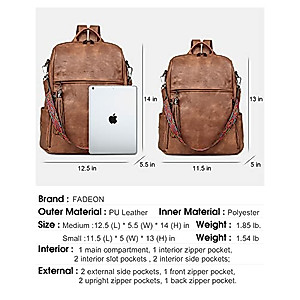 FADEON Leather Backpack Purse for Women Designer Travel Backpack Purses PU Fashion Ladies Shoulder Bag with Tassel Brown