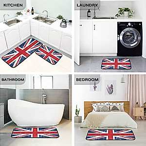 ALAZA Retro British Flag London Union Jack 2 Piece Kitchen Rug Floor Mat Set Runner Rugs Non-Slip for Kitchen Laundry Office 20" x 28" + 20" x 48"