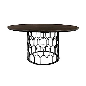 Gatsby Oak Wood and Metal Dining Room Kitchen Table, 55" Wide