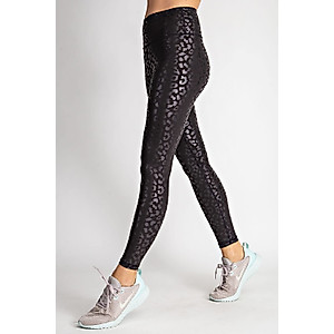 Hype Up Women's High Waisted Printed Super Buttery Soft Activewear Full Length Leggings with Inner Pocket (S-3X) Black/Black