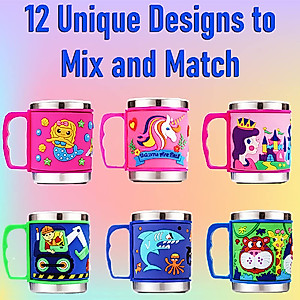 F-32 12 Oz Kids Stainless Steel Mug With Slider Closure Lid - Eco-Friendly - BPA Free Signature Collection (Dinosaur Blue)