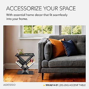 Adesso Zig-Zag Accent Table - Table Bookshelf - Storage Side Table. Home Furnishings and Decor , Black
