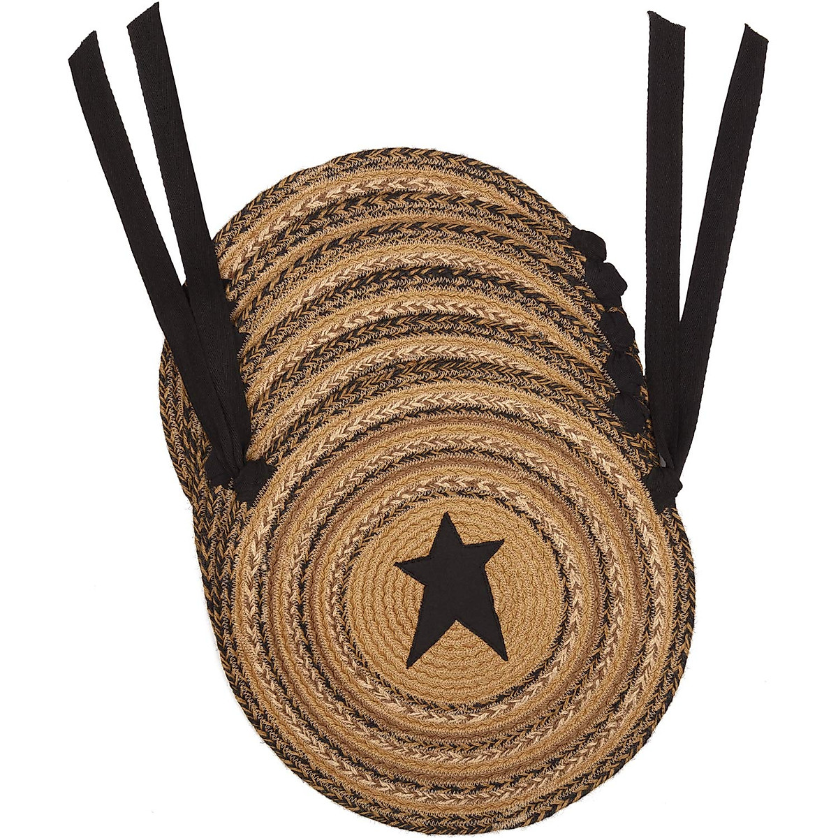 VHC Brands Kettle Grove Primitive Jute Round Textured Chair Pad Applique Star Set of 6 15"