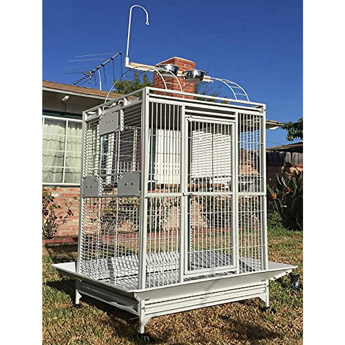 4 Size, Castle PlayTop Parrot Cage for Large Macaws Cockatoos African Grey Amazon (40" x 30" x 72"H White Vein)