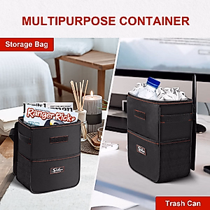 Simple Deluxe Car Trash Can with Lid and Storage Pocket, Leak-Proof Car Garbage Can with Adjustable Strap, Collapsible Portable and Waterproof Trash Bag, 2 Gallon, 8.2" L x 5.5" W x 10.2" H, Black