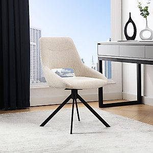 Zesthouse Modern Desk Chair No Wheels, Swivel Vanity Chair with Hollow Back, Armless Home Office Chair for Girls Women, Beige Linen Fabric Computer Task Chair for Bedroom