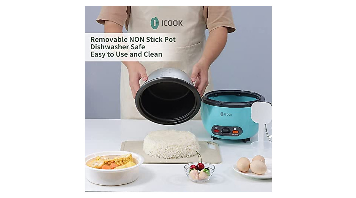 ICOOK Blue Rice Cooker 1L – Compact Multi-Function Grain & Food Steamer