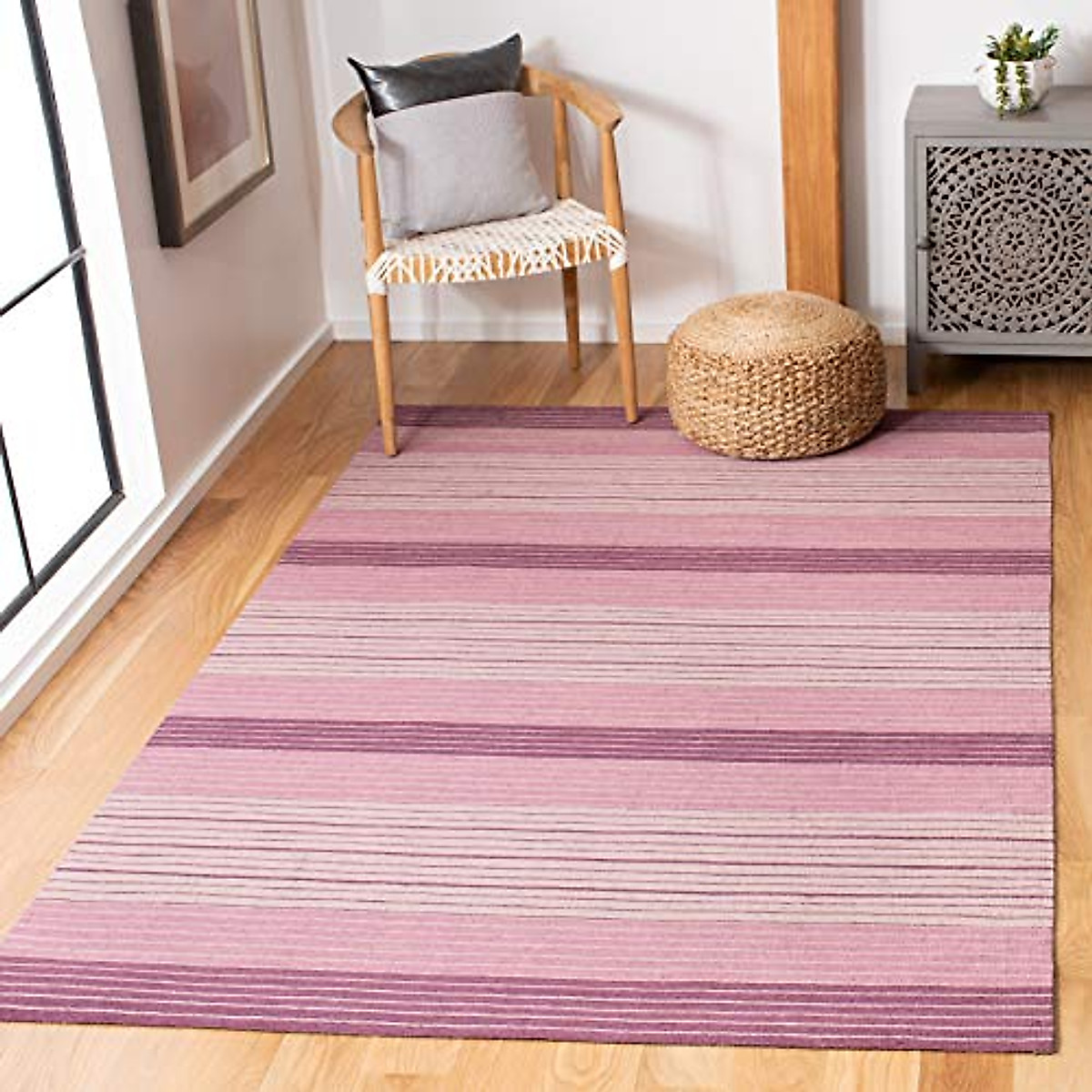 SAFAVIEH Marbella Collection Area Rug - 5' x 8', Lilac, Handmade Flat Weave Stripe Wool, Ideal for High Traffic Areas in Living Room, Bedroom (MRB281A)