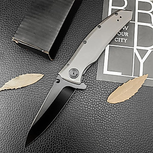 Goshawk EDC Folding Pocketknife, 2.67" 440C Steel Plain Edge Blade Stainless Steel Handle, Assisted Opening, Frame Lock,Tactical knife for Camping, hunting (3.5 inch)