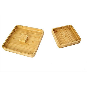 Penko Bamboo Pistachio Snack Bowl Double Dish Holder Bowl Pedestal and Sunflower Seed Nut Bowl with Shell Storage