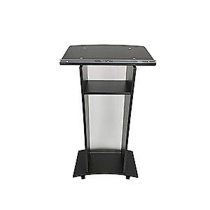 Acrylic Church Podium Pulpit Debate Conference Lectern Plexiglass Lucite Black Wood Shelf Cup Holder on Wheels 1803-5-BLACK-NPF