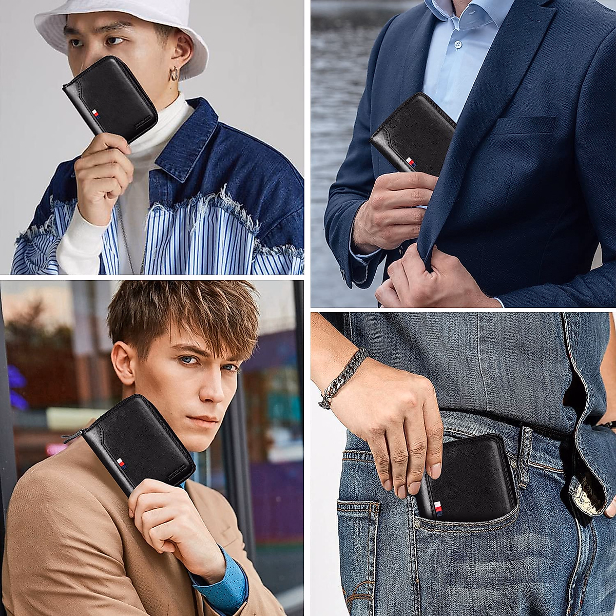 HUANLANG Mens Wallet RFID Blocking Multi Card Holder Wallets for Men Bifold Wallet with Zipper Small Men's Leather Wallet