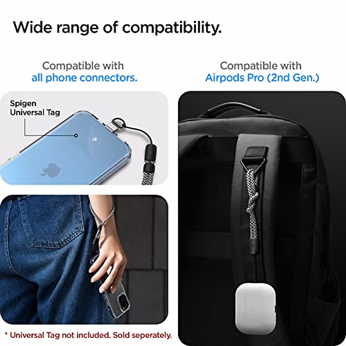 Spigen Universal Adjustable Hand Wrist Strap Phone Lanyard Compatible with Apple Airpods Pro (2nd Generation) - Black