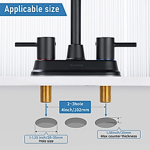 4 Inch Centerset Black Bathroom Faucet, 2 Handle Lead-Free Faucet for Bathroom Sink 2~3 Hole,360 Swivel Spout RV Bathroom Vanity Sink Faucet with Pop Up Drain,Matte Black