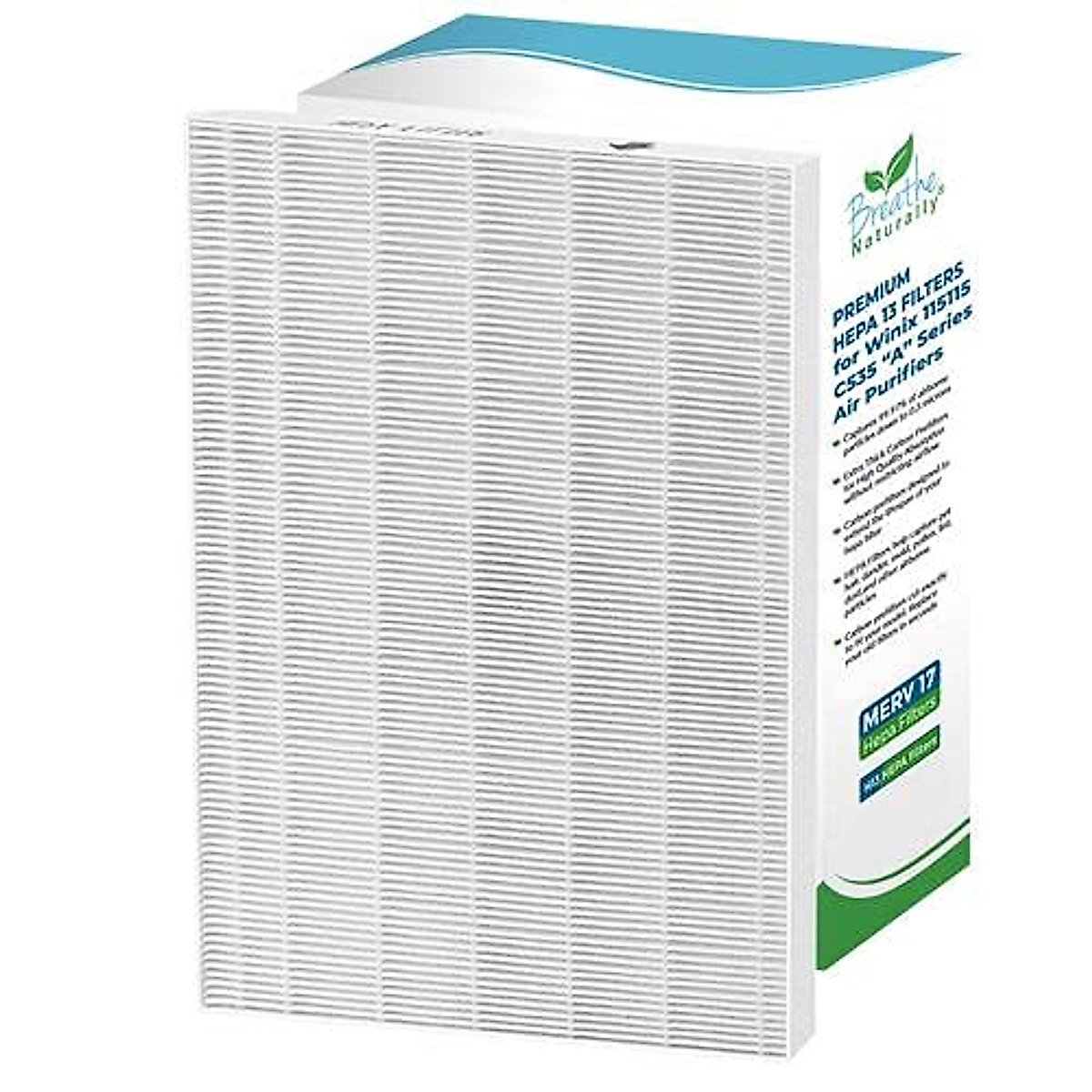 Breathe Naturally Replacement Filters Compatible with Winix C535, Plasmawave 5300, 6300 and Aeramax 300/290 Air Purifiers - True HEPA Filters for Home Purifiers - 12.6" x 16.3" x 1.25" (1 HEPA Filter)