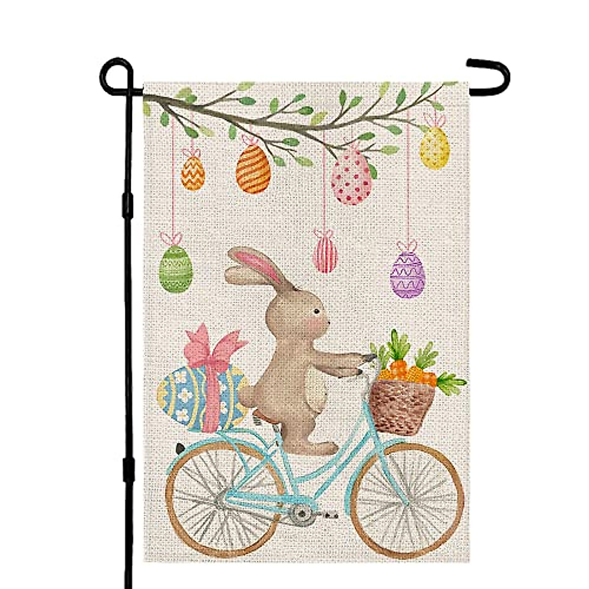 CROWNED BEAUTY Easter Welcome Garden Flag 12×18 Inch Double Sided Rabbit Bunny Bike Egg Tree Outside Vertical Holiday Yard Flag