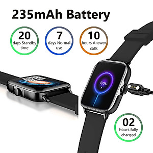 Smart Watch(Answer/Make Call), 1.7" Full-Touch Screen Smartwatch for Android and iOS Phones with Heart Rate & Sleep Monitor, Life Waterproof Activity Fitness Tracker Watch for Women Men, Black