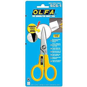 OLFA 5" Serrated Edge Stainless Steel Scissors (SCS-1) - 5 Inch Multi-Purpose Heavy Duty Scissors w/ Sharp Blades & Comfort Grip for Home, Office, Fabric, Sewing, Kitchen, Industrial Materials