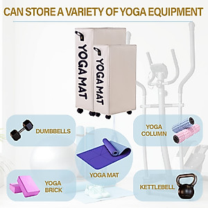 Twira Yoga Mat Storage Racks, Home Gym Storage Rack for Foam Roller, Yoga Strap and Resistance Bands, Workout Equipment Corner Yoga Mat Holder with Wheels（White）