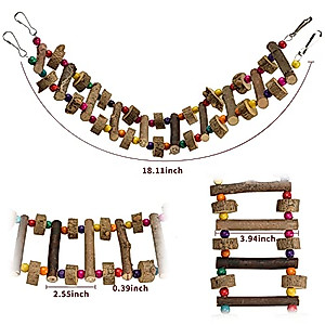 FrgKbTm Bird Parrot Ladder Swing Bridge Natural Wooden Pet Hanging Chewing Toy Bird Cage Accessories for Hamster, Lovebirds, Conures, Macaws, Lovebirds, Finches (1pc 10 ladders 18.1 inches)