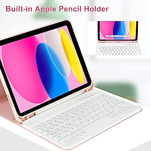 TQQ iPad 10th Generation Case with Keyboard (10.9", 2022),iPad Keyboard Case for 10.9" 10th Gen, Detachable - Pencil Holder - Flip Stand Cover - Keyboard Case for iPad 10th Gen Pink