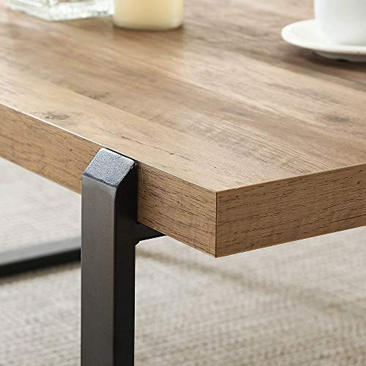 FOLUBAN Rustic Coffee Table,Wood and Metal Industrial Cocktail Table for Living Room, 47 Inch Oak