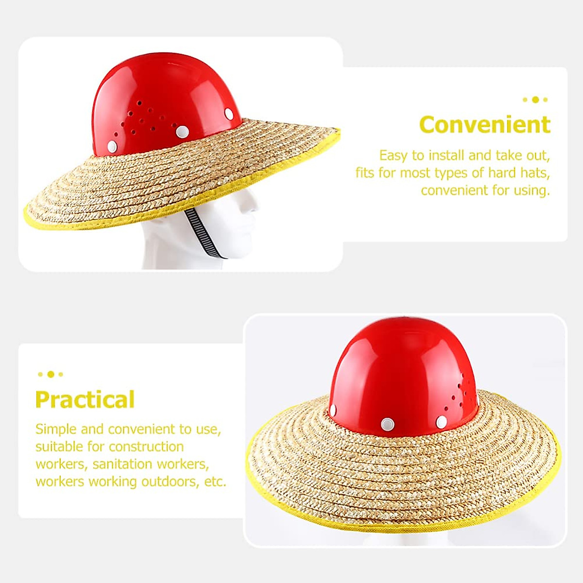 Tofficu Wheat Straw Hard Hat Sun Shade Construction Site Helmet Sunshield Cover