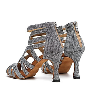 SWDZM Women Latin Dance Boots Peep Toe Lace-up Salsa Ballroom Practice Performance Ankle Dance Shoes,Heel-2 1/3'',L521,Grey,6 US