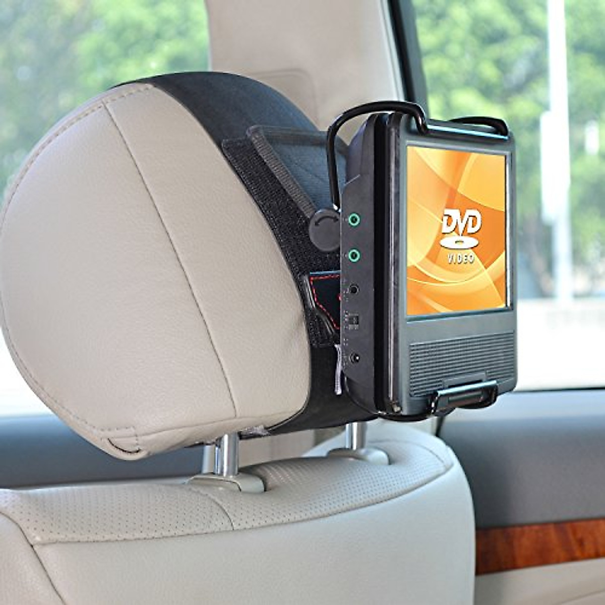 TFY Universal Car Headrest Mount Holder with Angle- Adjustable Holding Clamp for 7-9 Inch Swivel Screen Portable DVD Players, Black