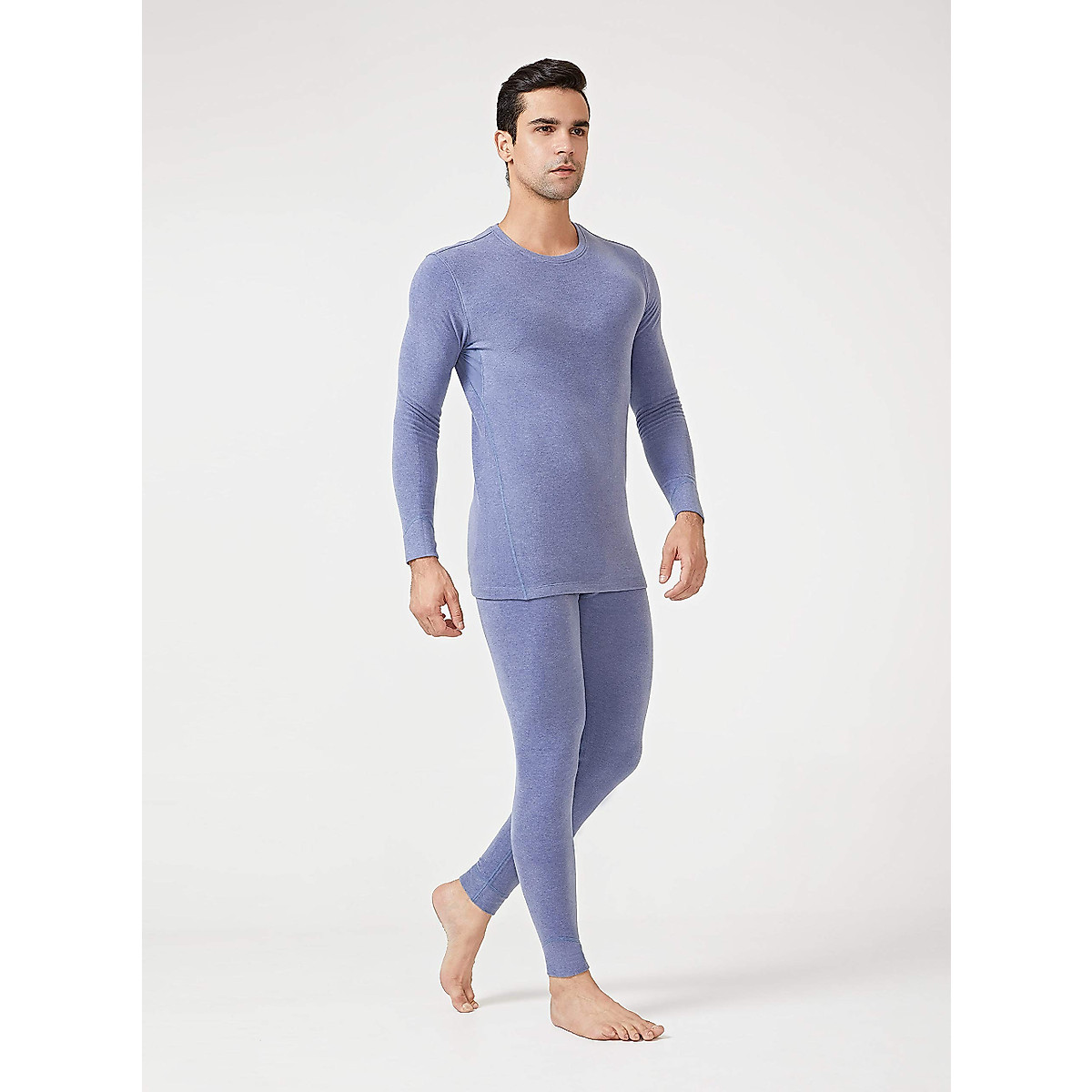 DAVID ARCHY Men's Thermal Underwear Set Winter Warm Base Layers Thermal Top and Bottom Long Johns Set Heather Moonlight Blue,L