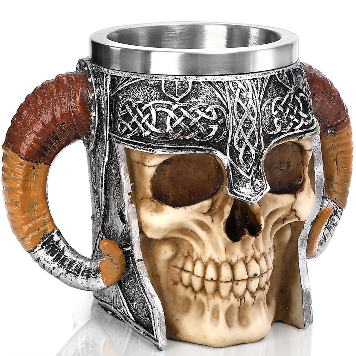 Tlence Stainless Steel Skull Mug, 20 OZ Halloween Viking Drinking Cup, Large Skeleton Resin Beer Stein Tankard with Double Handles, Bar Drinkware Medieval Decoration for Coffee, Tea, Novelty Gifts