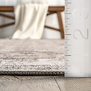 nuLOOM Paisley Machine Washable Faded Floral Border Medallion Area Rug, 6' x 9', Beige