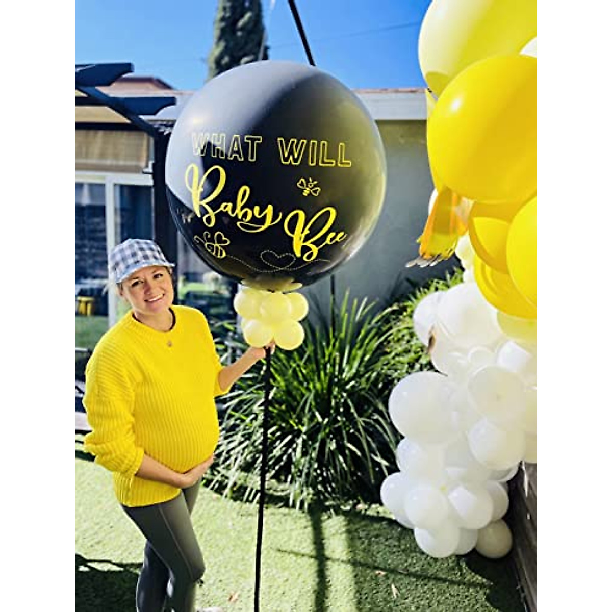 What Will Baby Bee Gender Reveal Balloon - 36" Black Balloon - Pink and Blue Confetti for Boy or Girl - Baby Shower Gender Reveal Party Supplies Decoration Kit